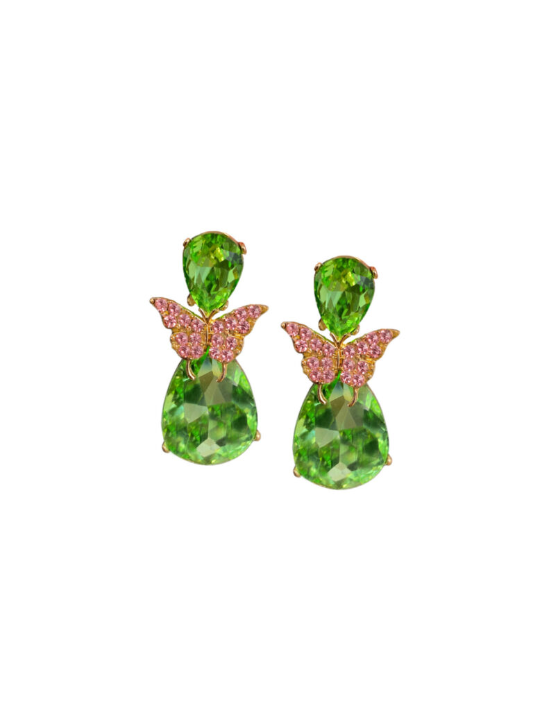 Lor Medium Green & Pink Butterfly Earrings - LOR Designs